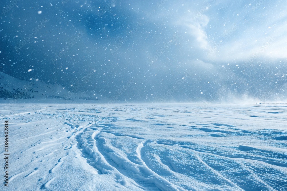 Heavy snowfall scene with swirling white and blue patterns, winter ...