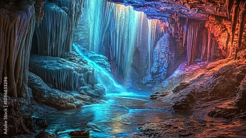 Crystal cave background with shimmering gemstones, sparkling in the ...