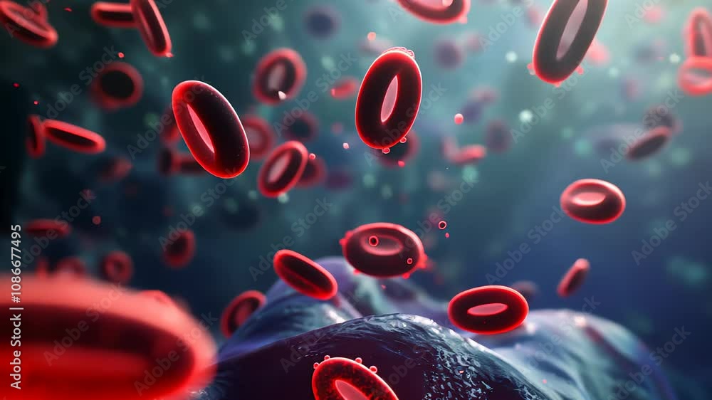 red blood cells in a blue background. Concept of chaos and disorder, as ...