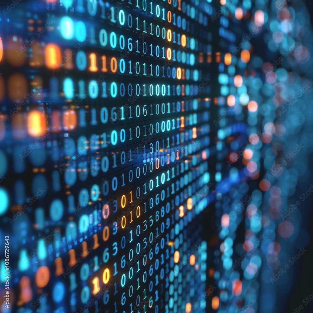 Data code binary background, digital binary data on computer screen ...