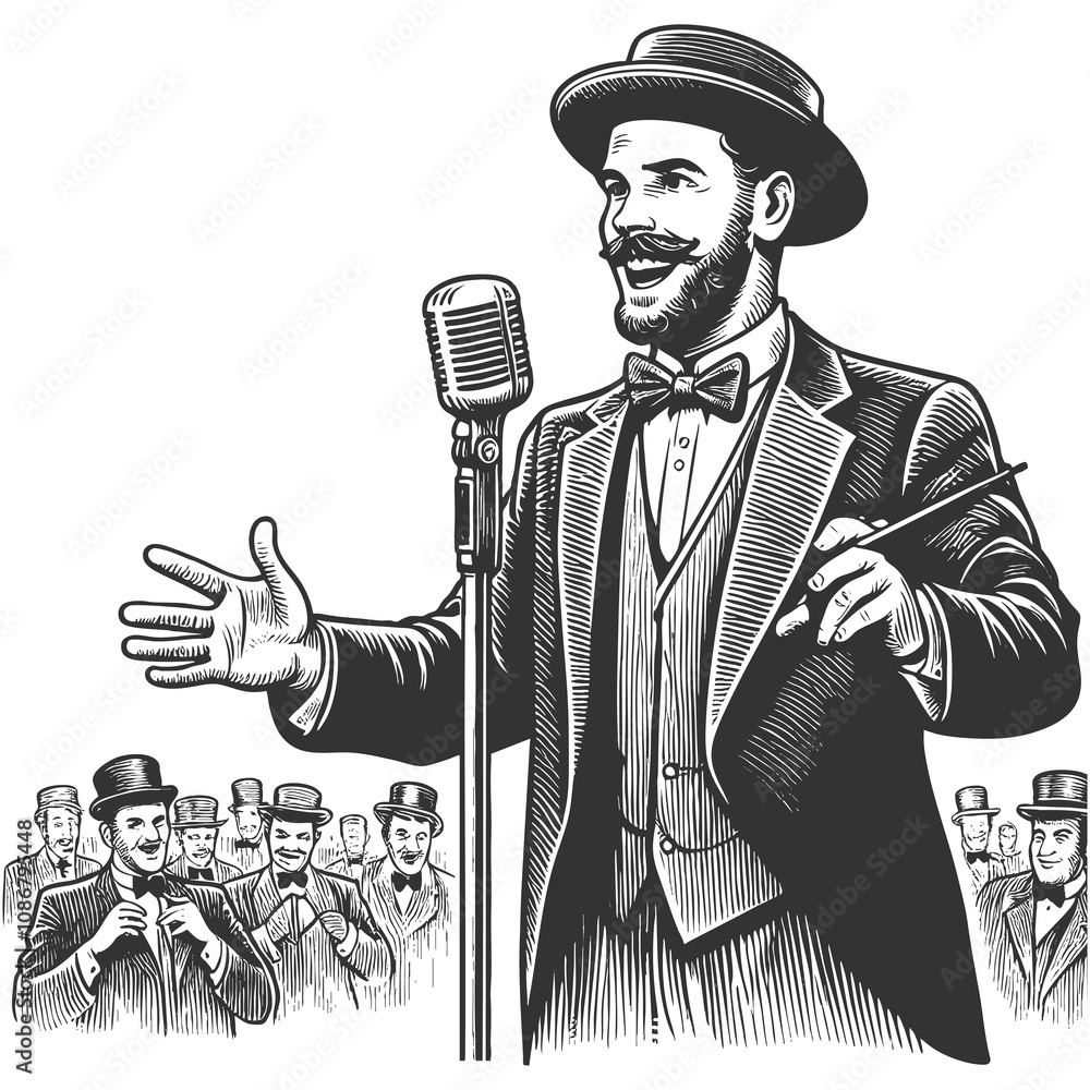 Photo & Art Print Stand up showman cheerful performer holding a vintage ...