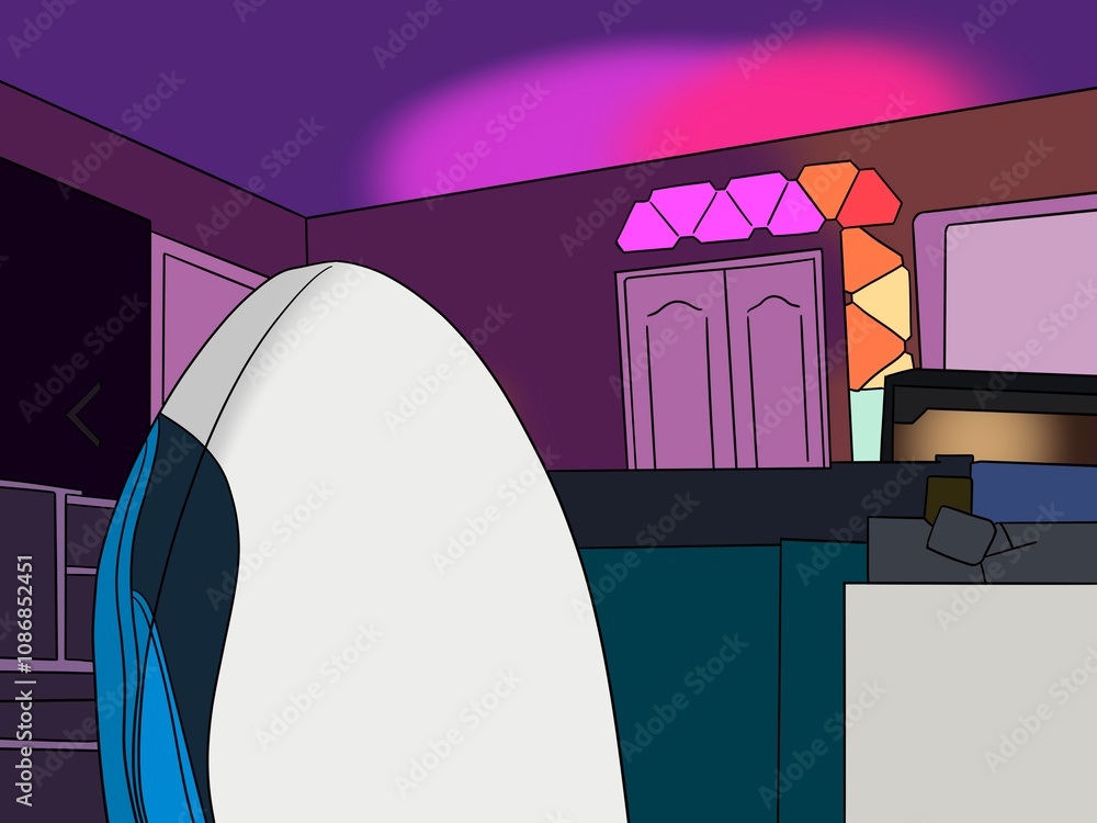 colorful lights in gamer room, empty gaming chair, modern interior ...