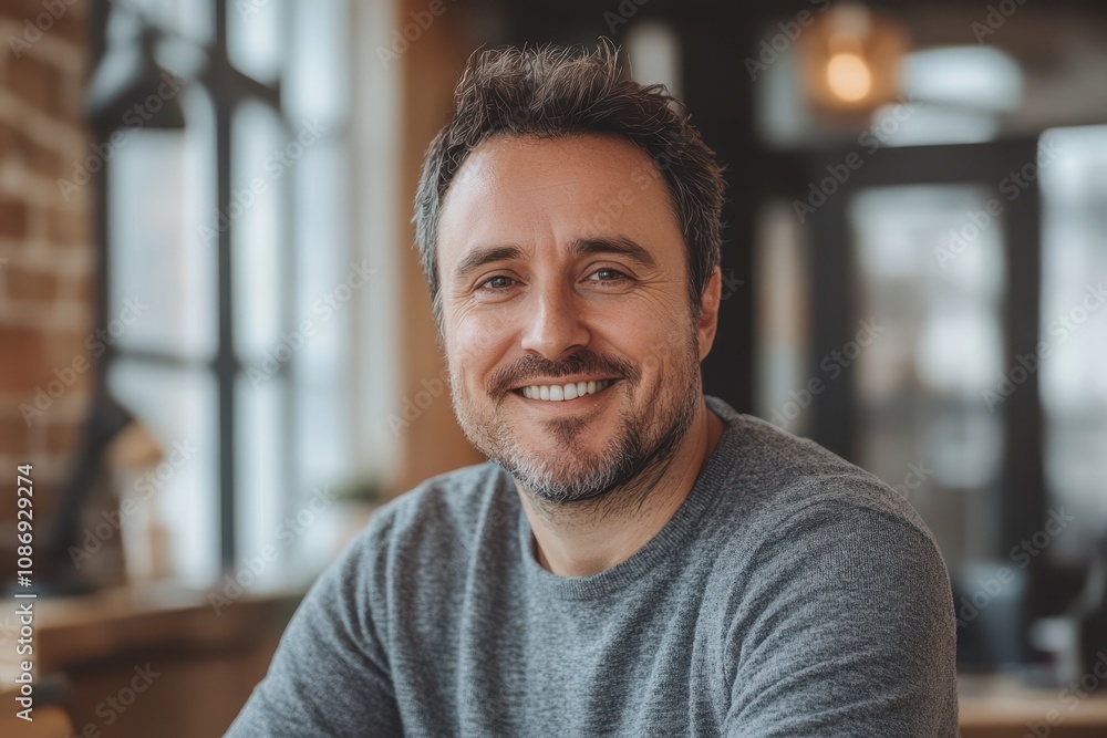 Smiling man in casual wear. This photo is perfect for website designs ...