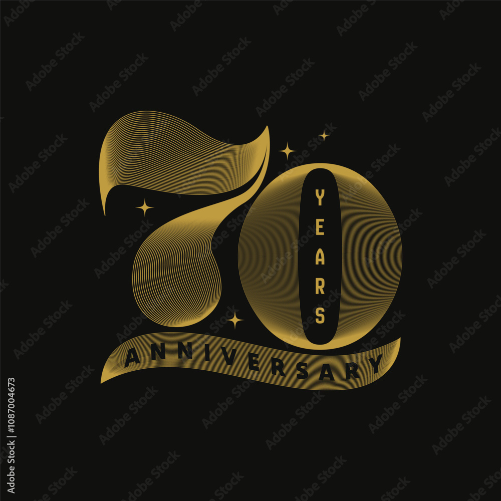 70 years anniversary golden text logo. 70th wedding anniversary ...