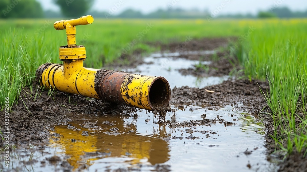 Toxic chemical spill from a rusted industrial pipe spreading across ...