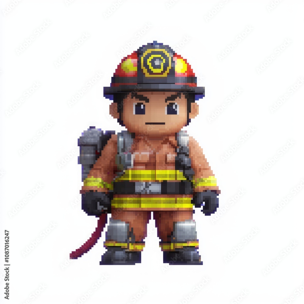 Courageous 8 Bit Firefighter NPC Male Character Model with Safety Gear ...