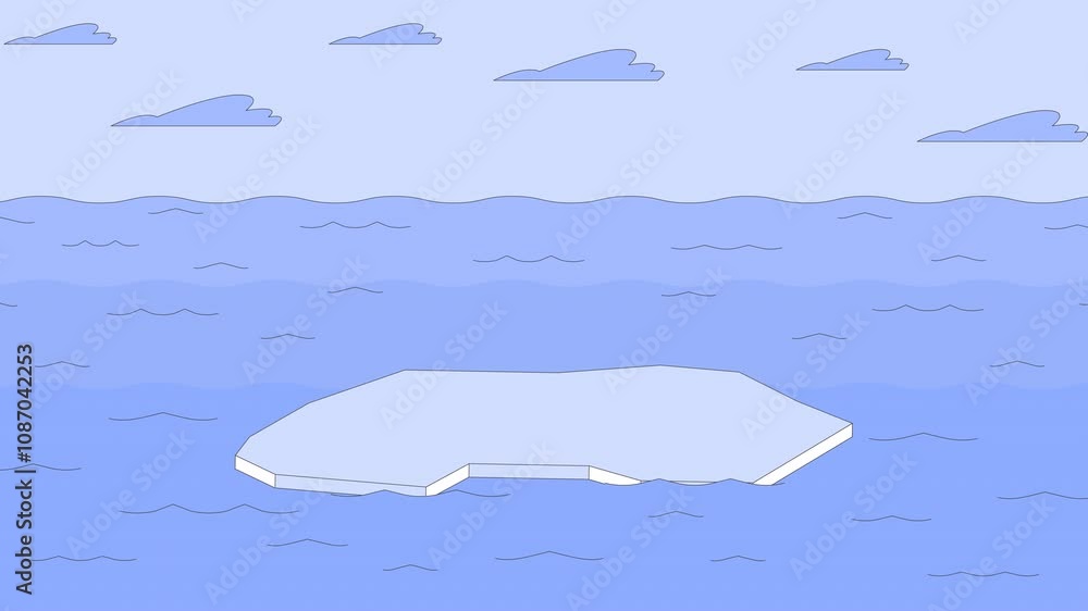 Glacier drifting in open water cartoon animation. Ice melting in ocean ...