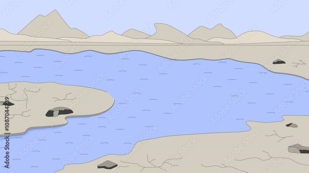 River disappearing cartoon animation. Drought lake 4K video 2D motion ...