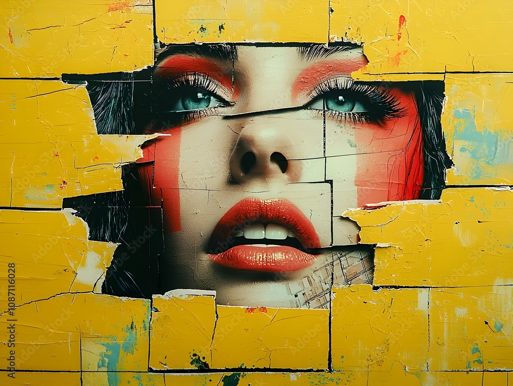 Visually striking retro pop art depiction of a woman s face featuring a ...