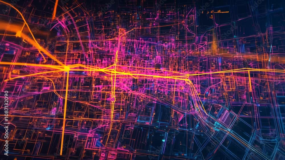 Heatmap of a city's public transit system, with vibrant colors showing ...