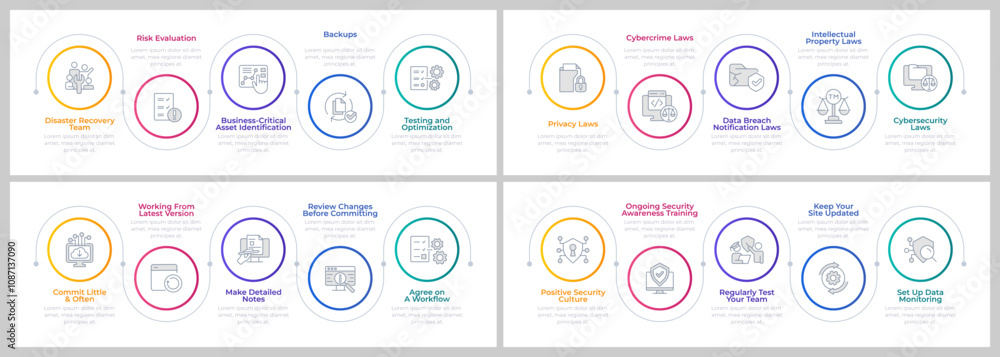 Business cybersecurity infographics circles set. Software security ...