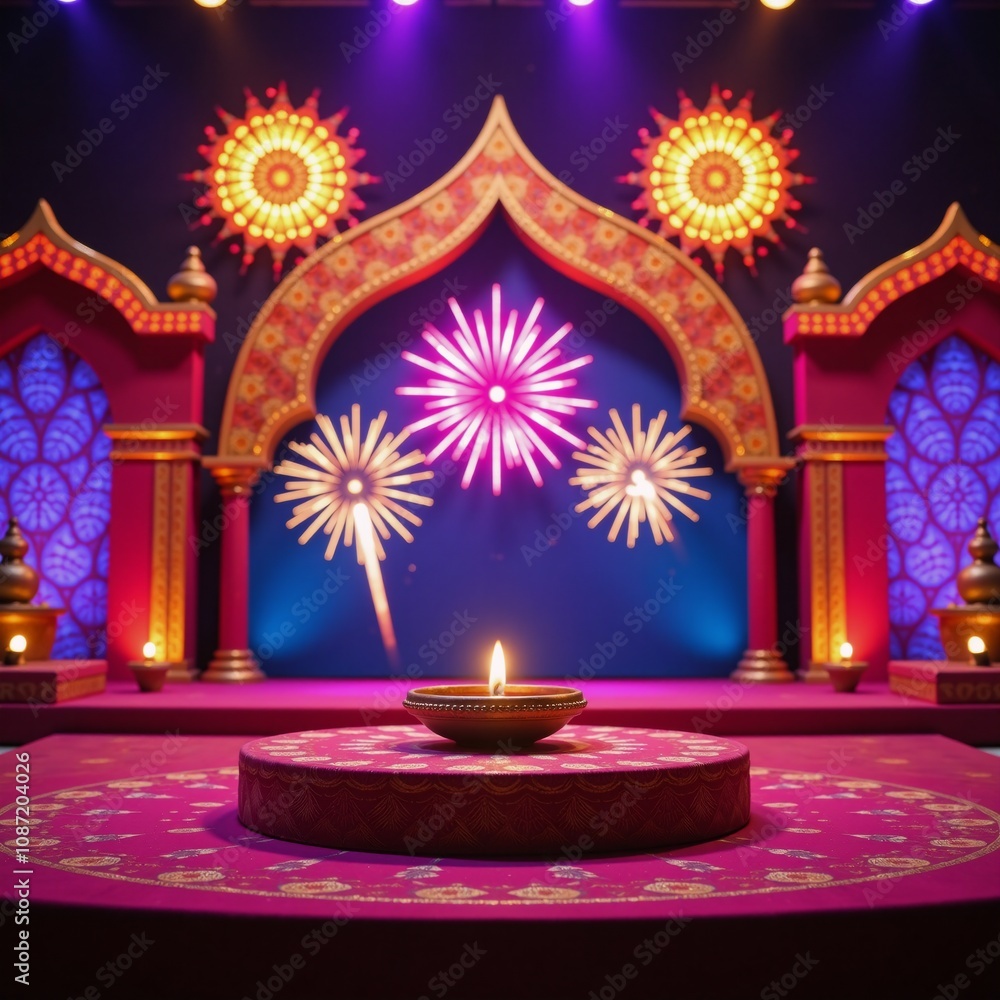 Diwali Festival showcase Podium stage decorated with Deepavali-inspired ...