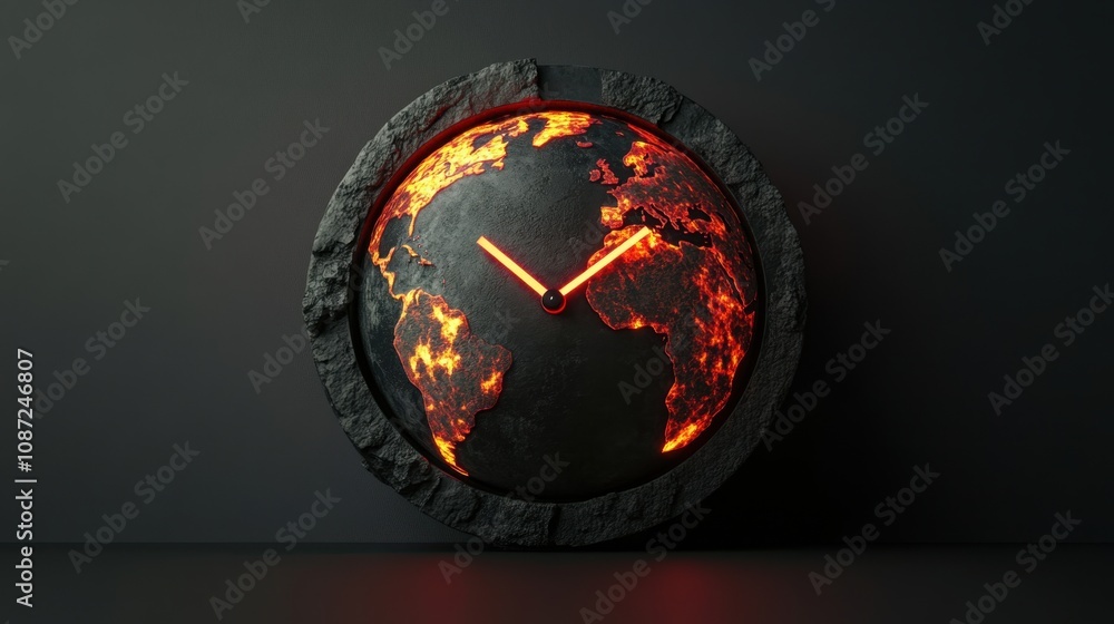Earth-shaped clock with continents glowing red, highlighting the urgent ...