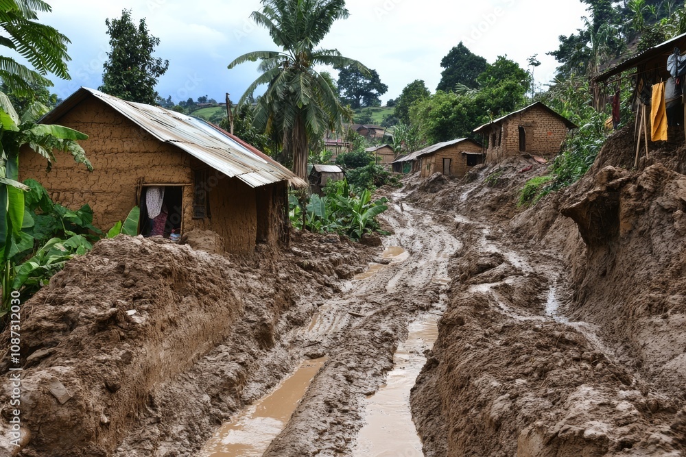 This image vividly shows the harsh living conditions in a rural African ...