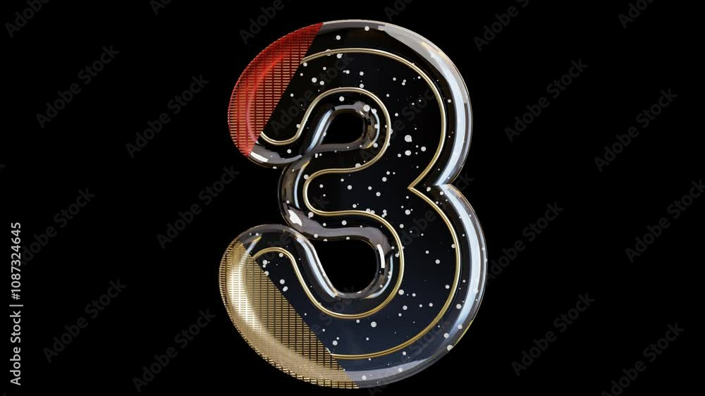 number 3, glass with snowfall and wire inside and night sky behind it ...