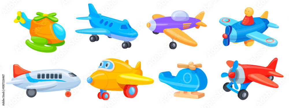 Cartoon toy airplanes. Cute toys plane with propeller wing for children ...