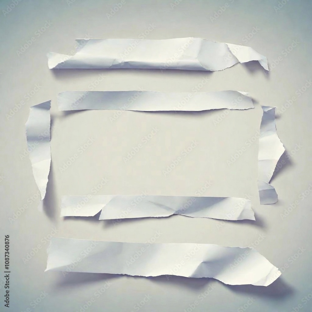 A high-resolution ultrarealistic image of six pieces of torn white ...