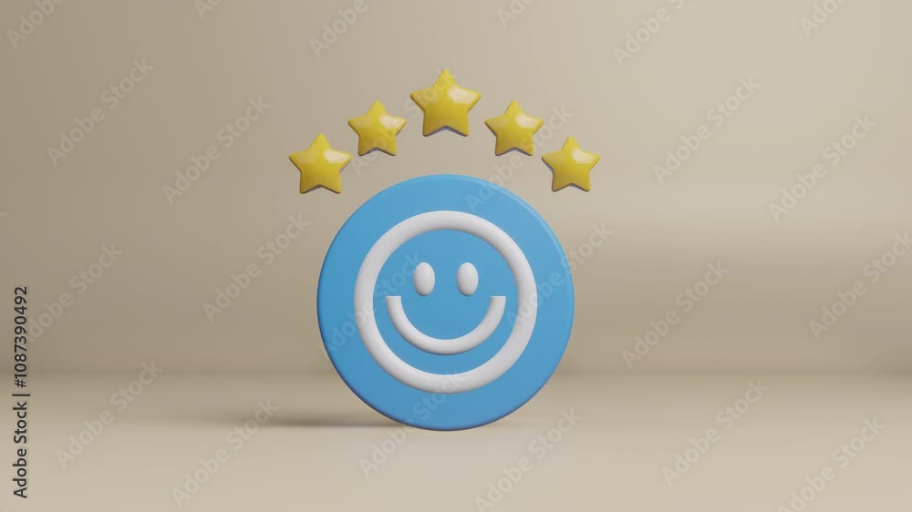 Happy smile face emotion and five star rating pop up animation. Service ...