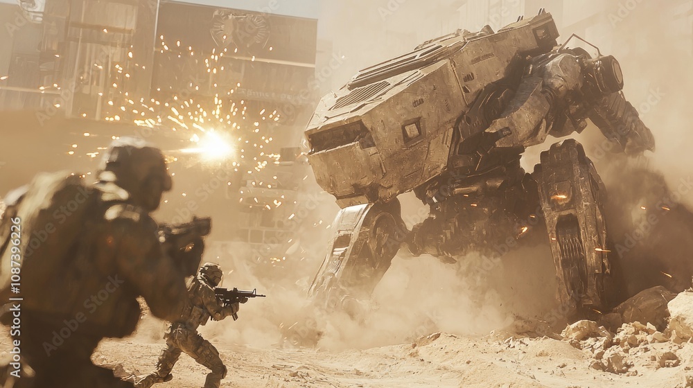 Alien Machine Invasion - Apocalyptic Battle Scene with Soldiers and ...