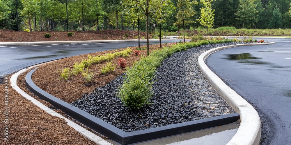 Stormwater drainage solutions featuring a parking lot curbing cutout ...