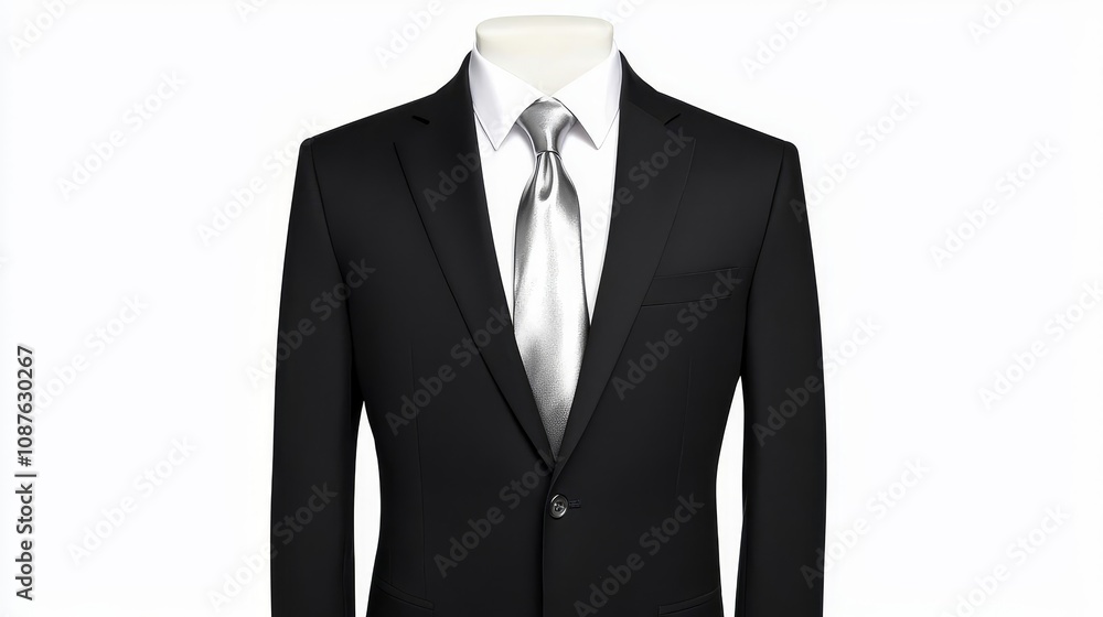 Suit tie boardroom display on mannequin style. Sharp black suit paired ...