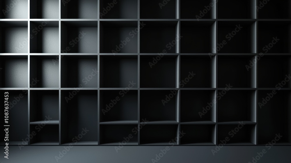 Conceptualize a closet with a monochromatic color palette, empty ...