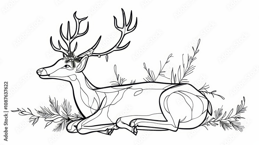 Reindeer Line Art Christmas Clipart - Elegant single-line reindeer ...