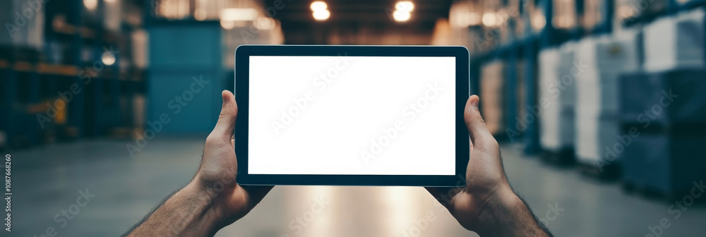 Warehouse Inventory Management Tablet Mockup - Hands holding tablet ...