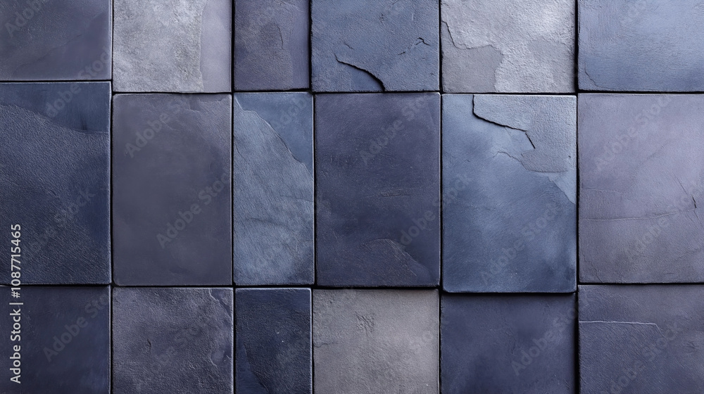 Blue slate tiles arranged in a regular pattern, showing natural texture ...