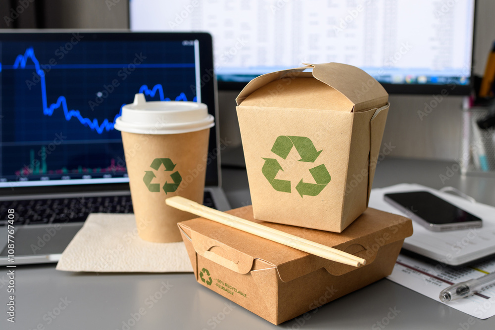 Eco-friendly paper packaging for food delivery. Disposable tableware ...