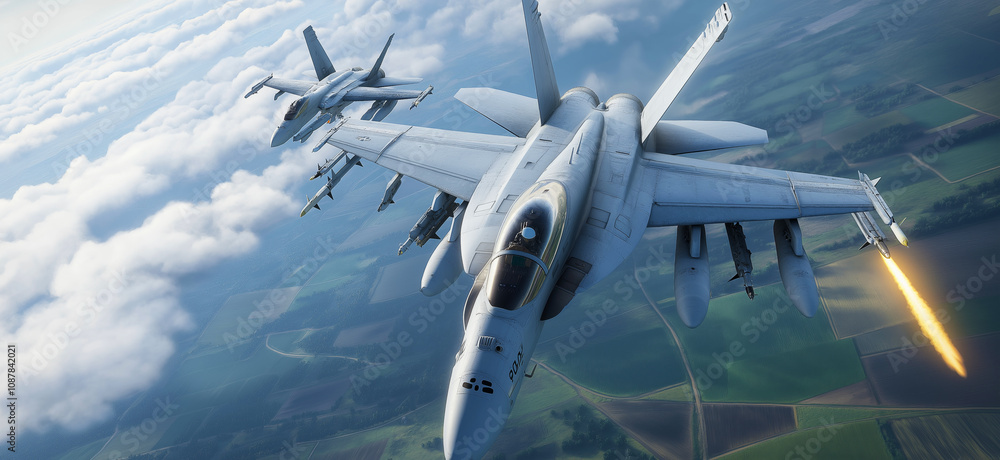 Fighter jet. Two planes fighting in the air Stock Illustration | Adobe ...