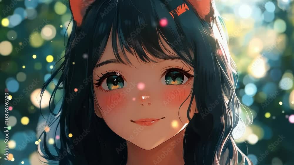 AI generated of a smiling cute anime girl with cat ears 4K Video Stock ...