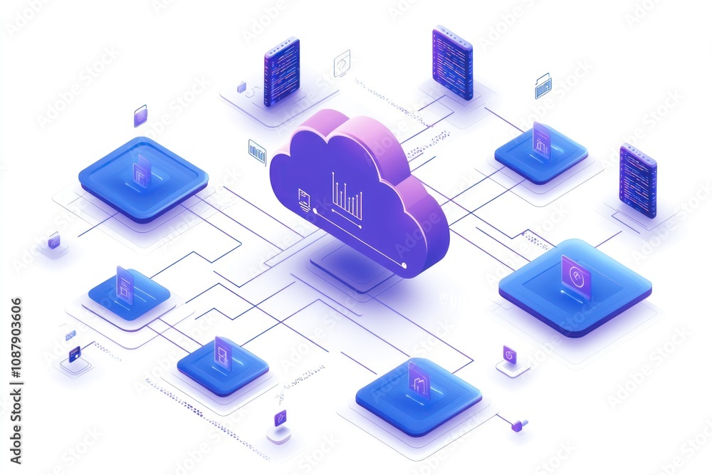 Cloud computing network with multiple connected devices and data servers. Stock Illustration ...