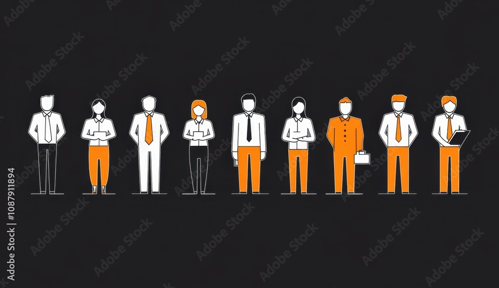 Minimalist UI illustration of a staff, simple line drawing in orange ...