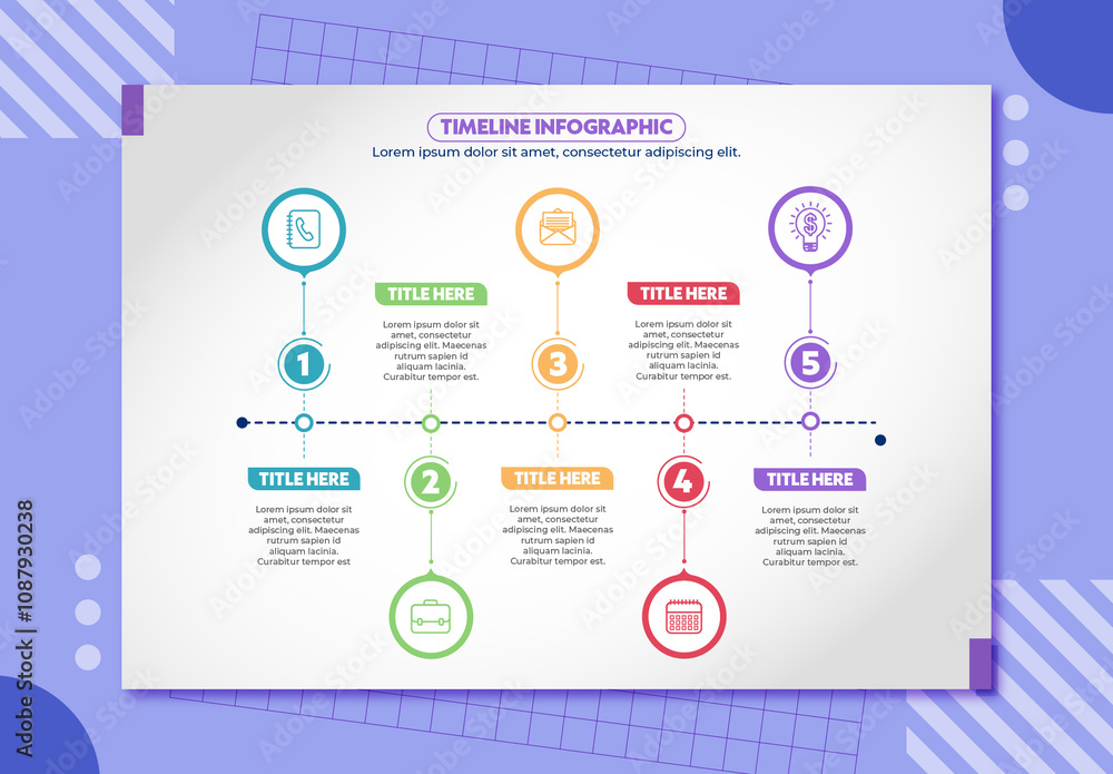 Colorful Flat Minimalist Timeline Infographic Stock Template | Adobe Stock