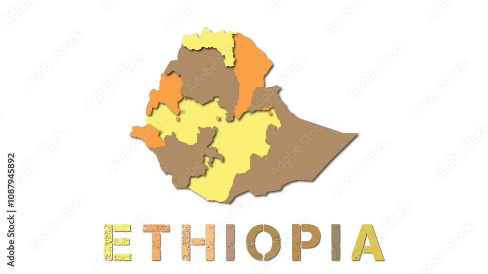 Ethiopia map with paper regions. Animated country map growing from ...