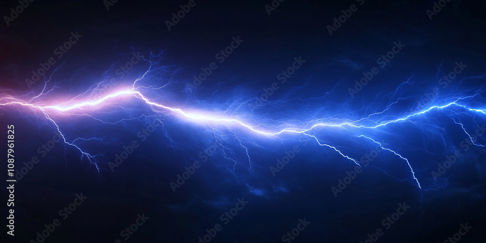 powerful electric lightning bolt striking against a dark black ...