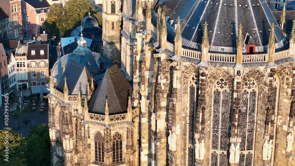 Aachen Cathedral during golden hour, highlighting the detailed Gothic ...
