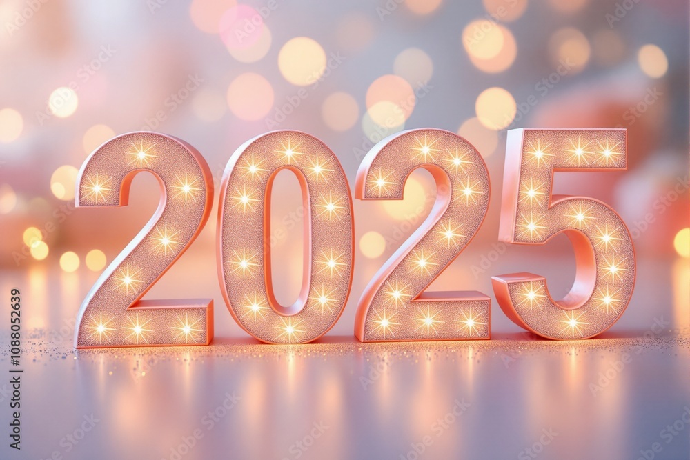 Illuminated 2025 Display with Sparkling Lights and Soft Bokeh ...