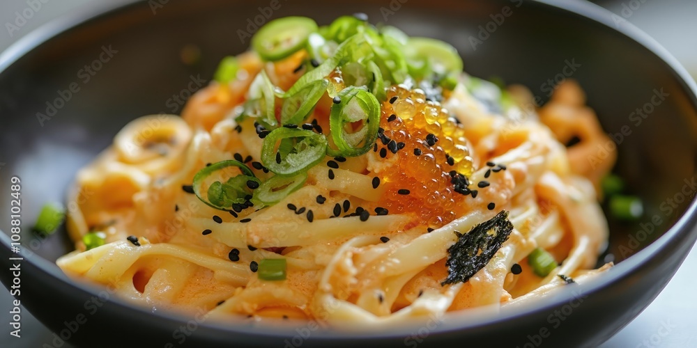 Fusion pasta featuring Japanese Mentaiko spicy fish roe and fettuccine ...