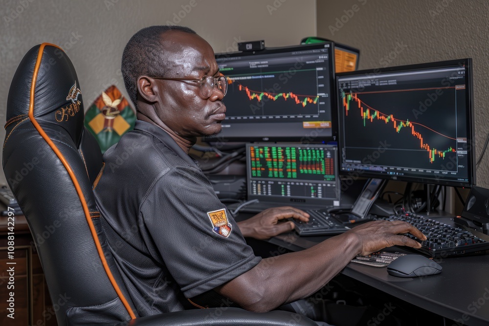 Analyzing Stock Graphs: African American Businessman Trading Shares ...