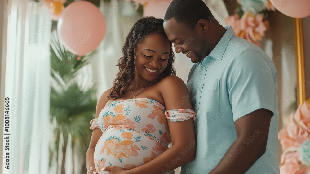 Joyful Couple Celebrating a Baby Shower Together, Embracing the ...