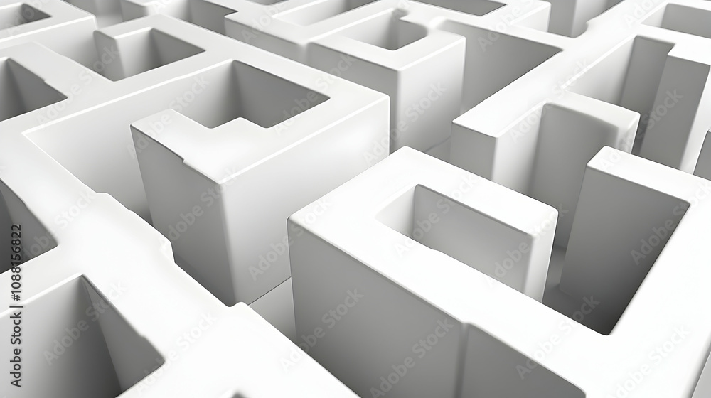 Abstract 3D White Maze Background with Interlocking Geometric Shapes ...