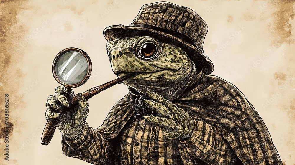 Turtle Dressed in Sherlock Holmes-Inspired Detective Outfit, Featuring ...