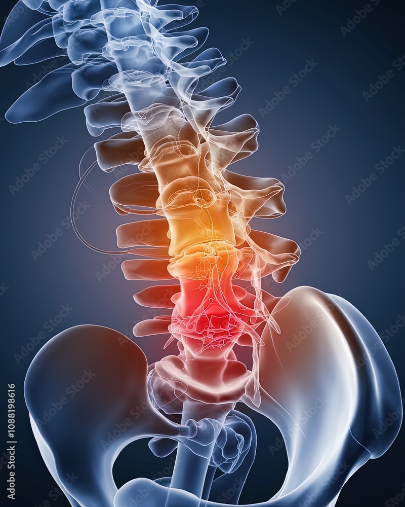Spine Pain Anatomy: A detailed medical illustration depicting the ...