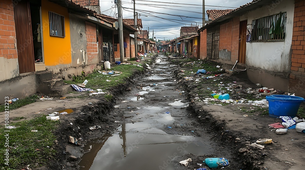 Depicting Urban Hardship Through Images of Slum Streets and Substandard ...