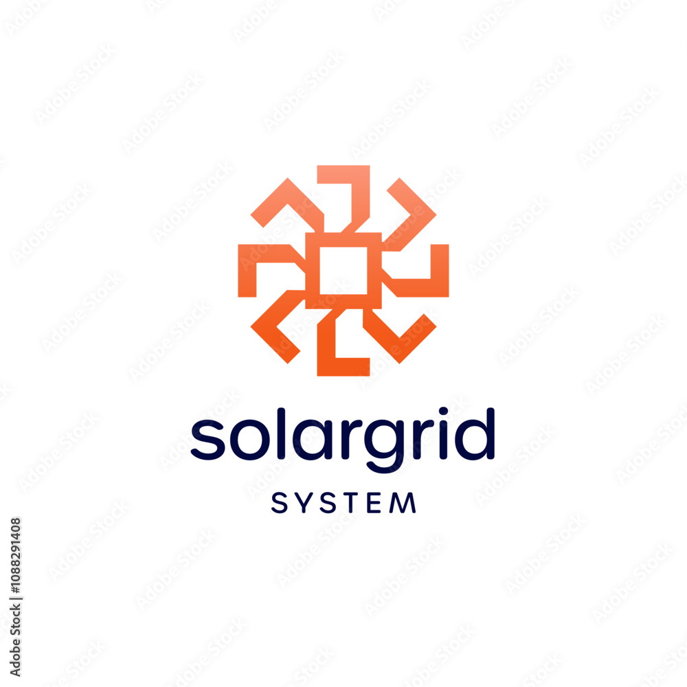 Solar grid system logo design with orange sunbrust design suitable for ...