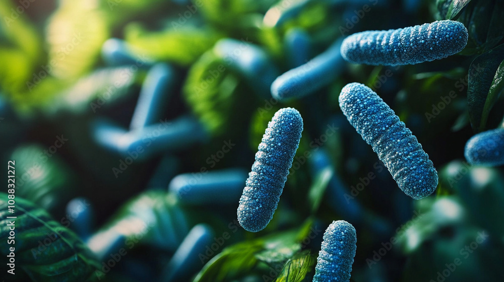 microscopic view showcasing vibrant probiotics bacteria, illustrating ...