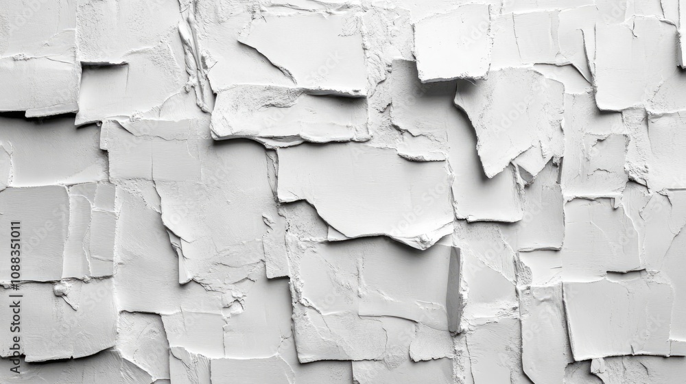 Rough textured white plaster facade with layered, weathered sections ...