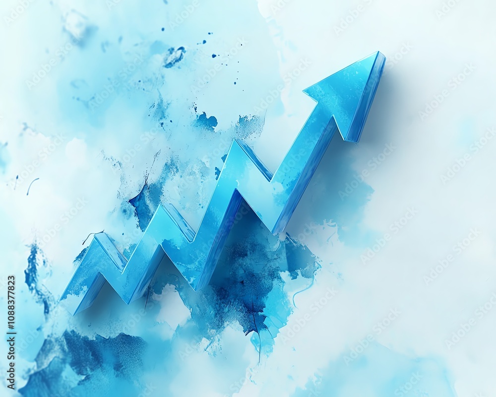 Blue data growth chart with upward arrow and rising graph, set on a ...